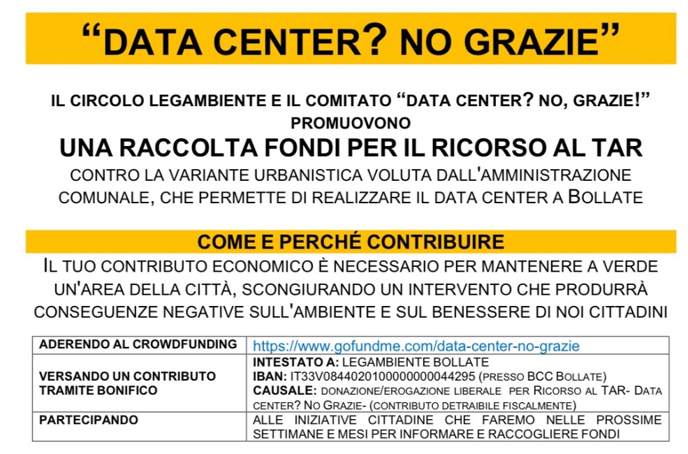 Data center: raccolta fondi per ricorso al TAR / agg. 30.07.25 ...